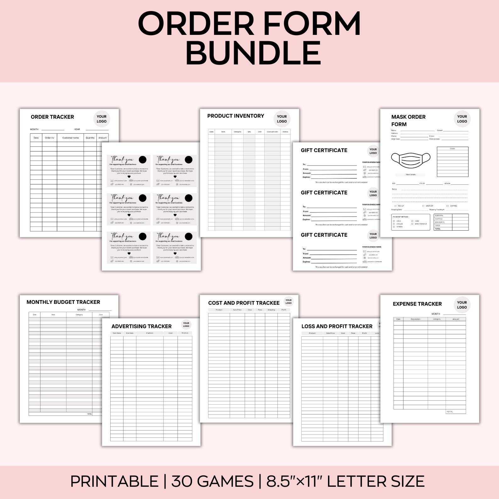 Editable Order Forms Bundle, T-shirt Order Form, Invoice Template ...