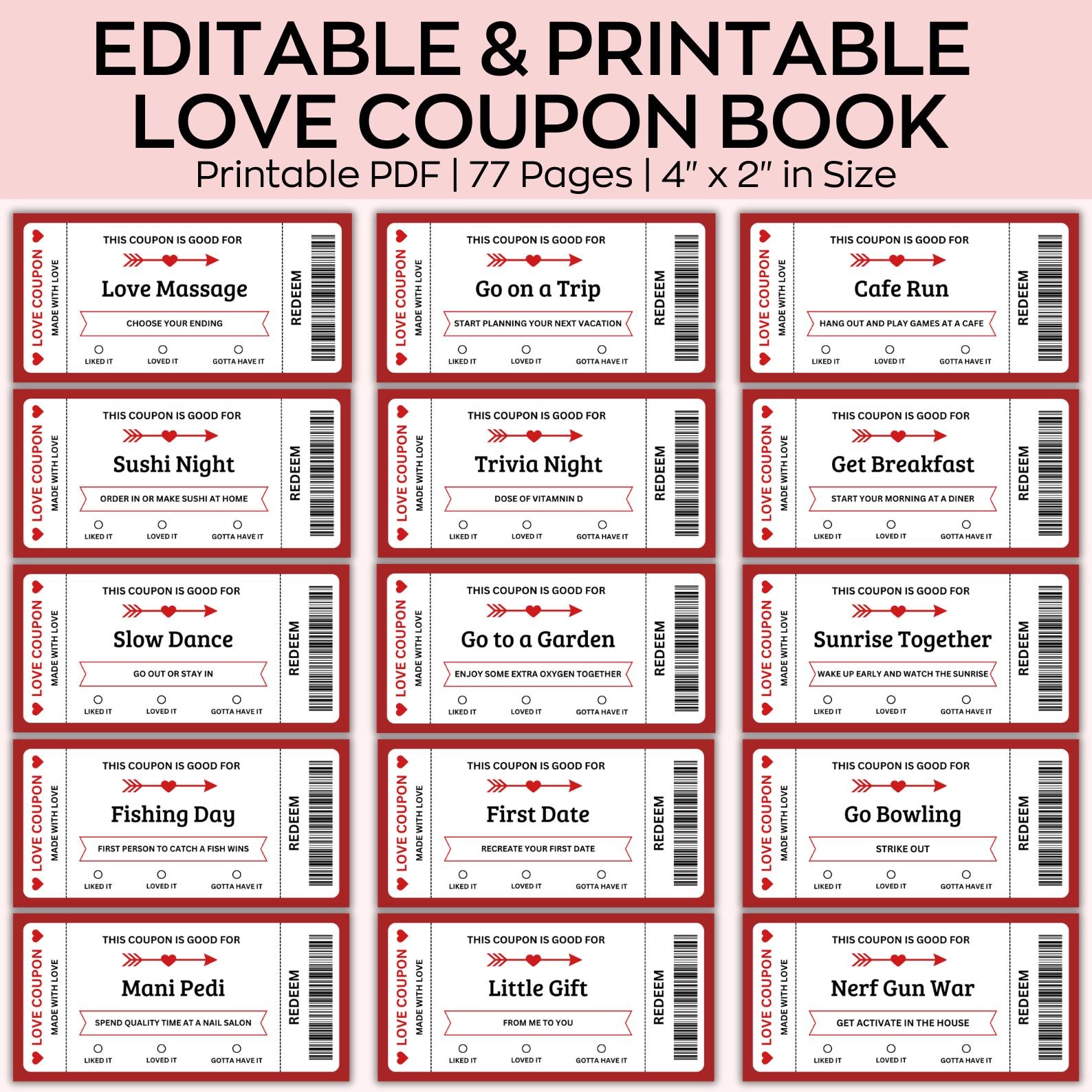 Editable Printable Love Coupons Book Template, Customizable Valentine's ...