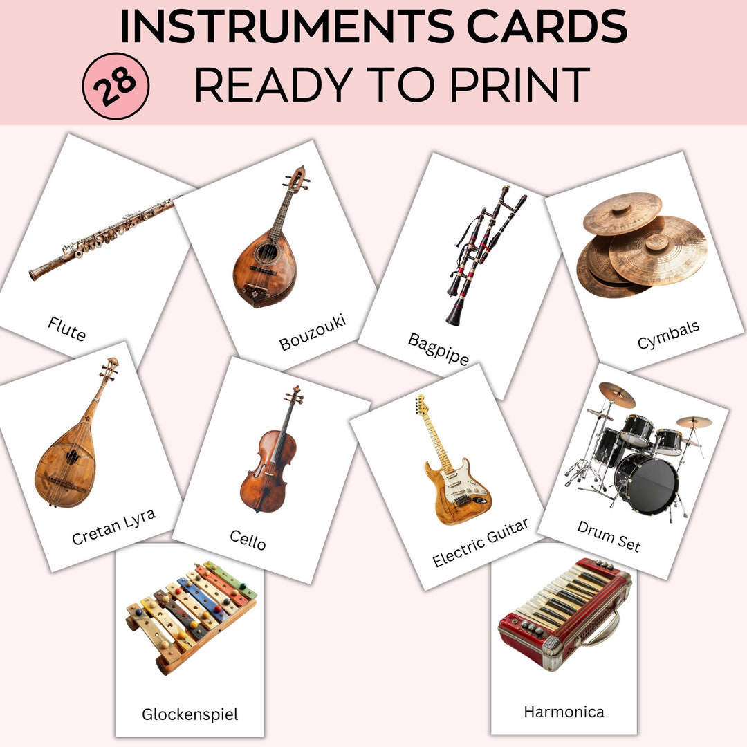 28 Instruments Flash Cards, Montessori Cards Printable, Nomenclature ...