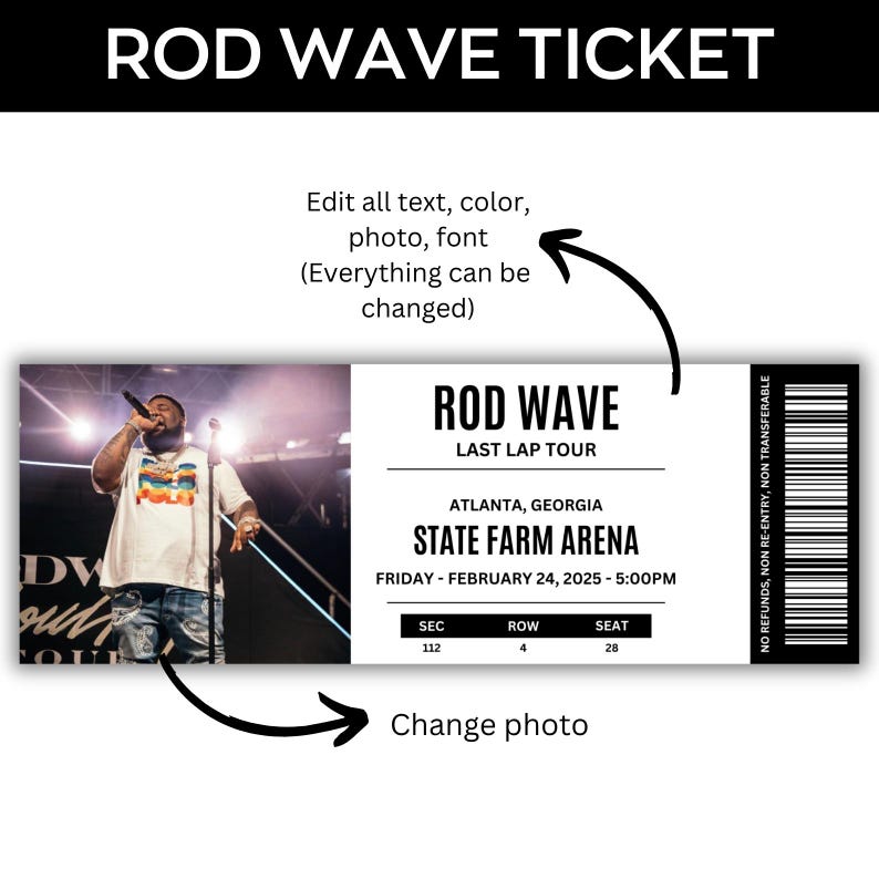 Personalized Rod Wave Last Lap Tour Concert Ticket, Concert Ticket ...