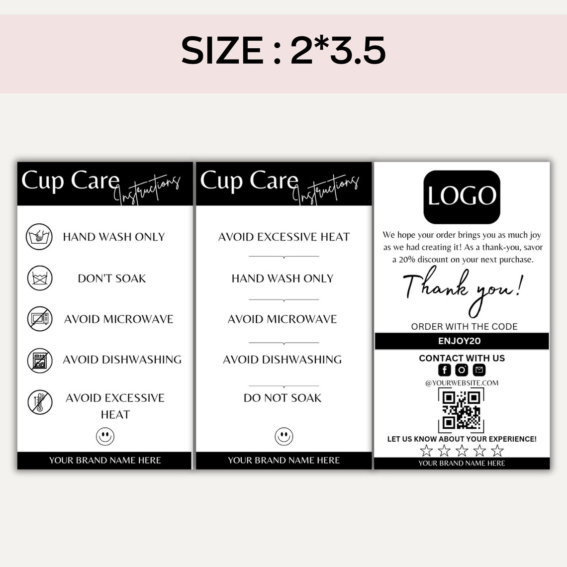 Editable Care Cards Bundle, Printable Cup Care Card, Thank You Card ...