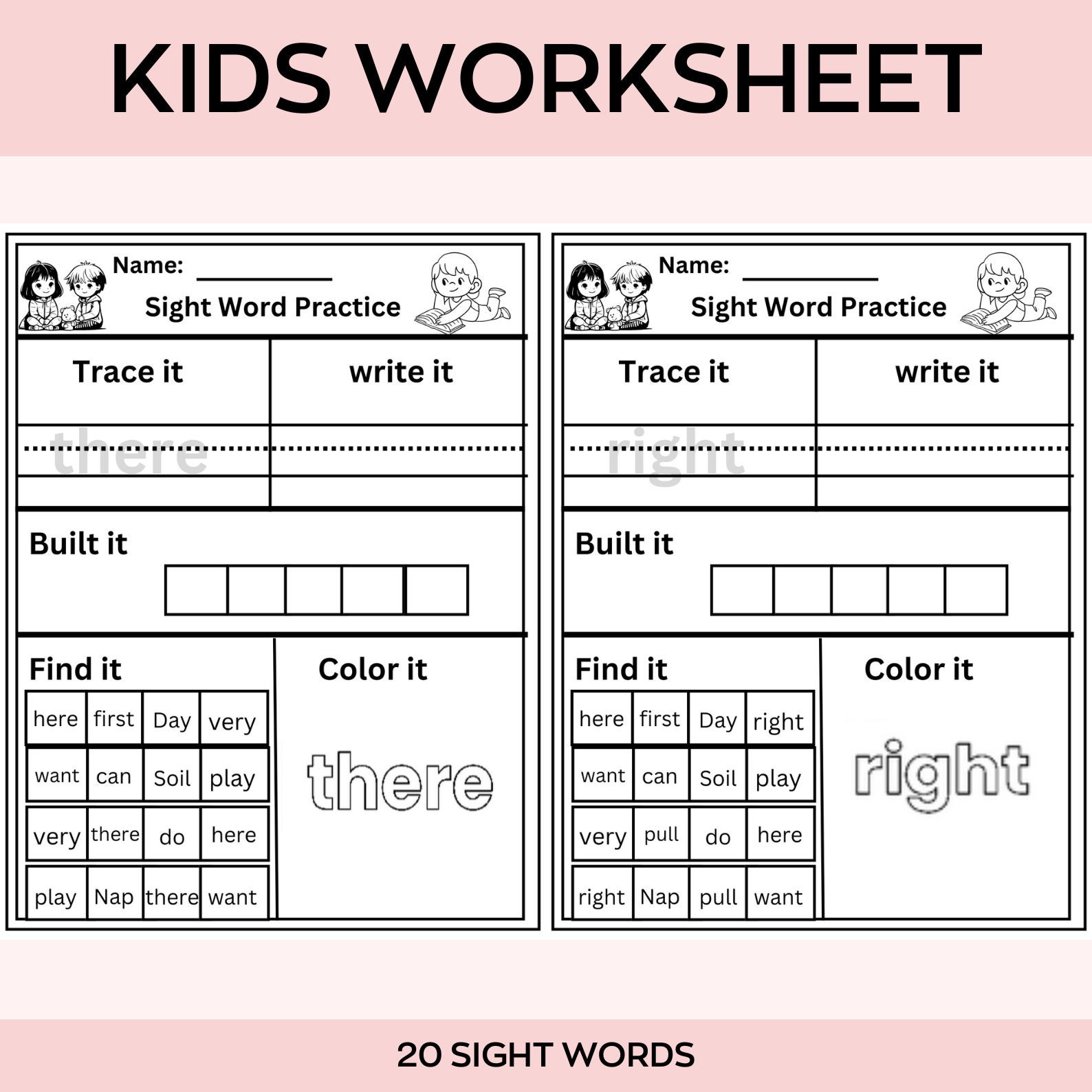 20 Printable Let's Learn Fry 1st TWENTY Sight Words Worksheets ...