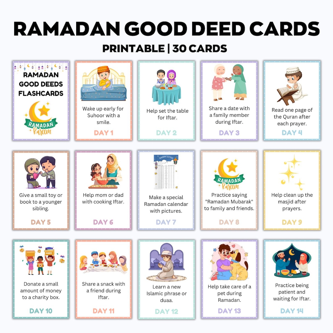 Good Deeds Cards Printable, Ramadan Cards, Ramadan Advent Cards, Kids ...