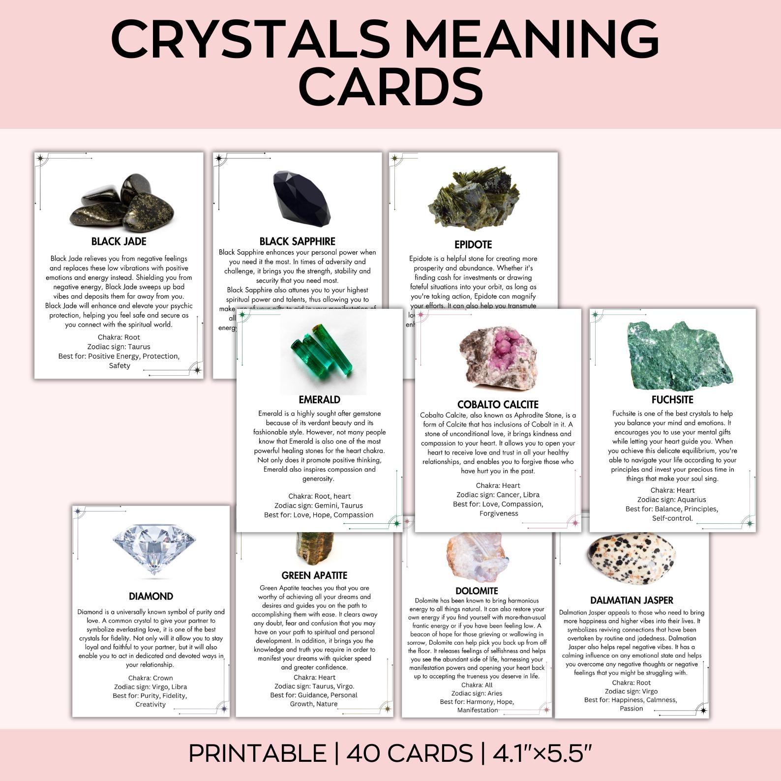 40 Editable Crystal Meaning Cards, Printable Gemstone Meaning Cards ...