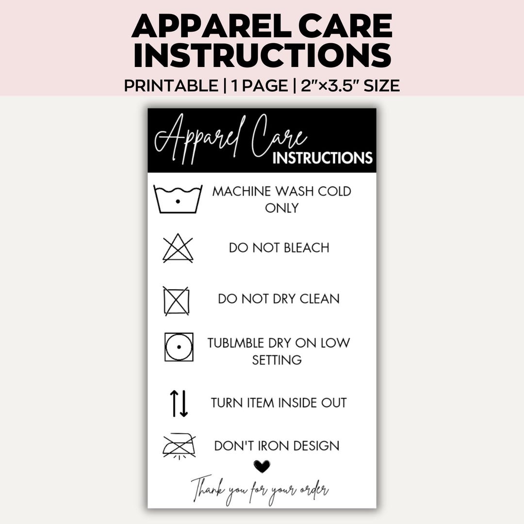Editable Washing Instructions Card Template, Printable Clothing Care ...