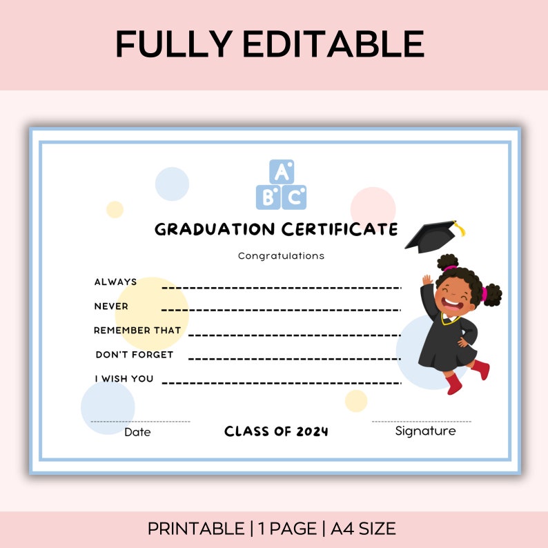 Editable Preschool Graduation Certificate, Preschool Graduation, Last ...