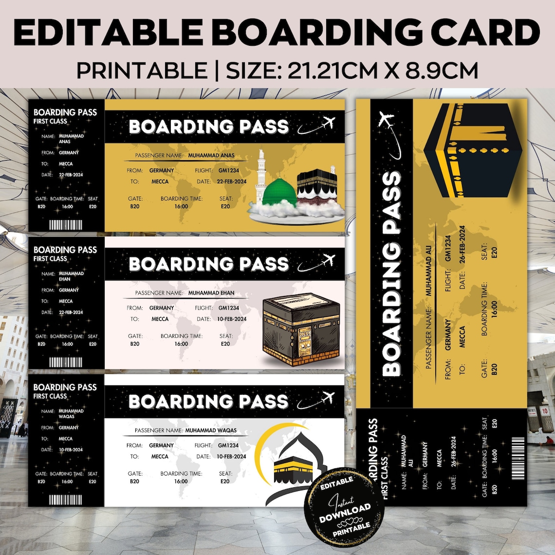 Hajj Boarding Pass,editable Hajj Plane Ticket,makkah Umrah Gift ...