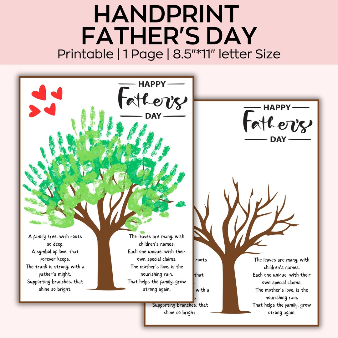 Father's Day Tree Printable, Kids' Handprint Keepsake, Teacher & Parent ...