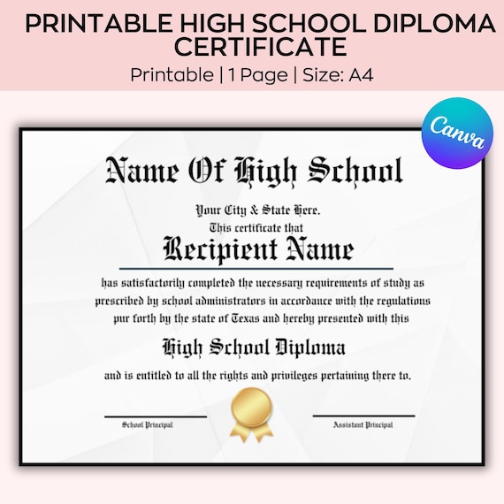 Imprimir Un Certificado De Diploma De Escuela Secundaria Plantilla