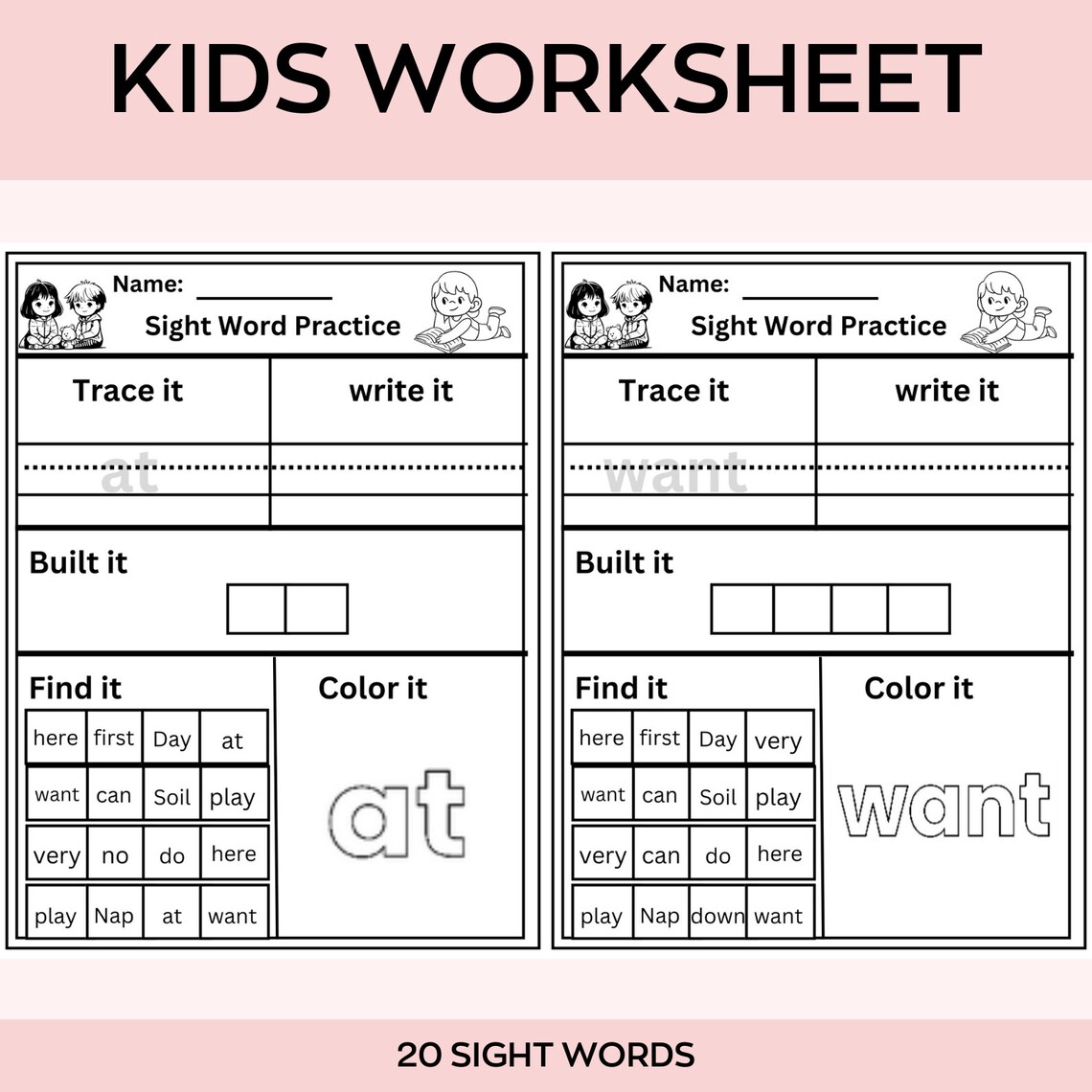 20 Printable Let's Learn Fry 1st TWENTY Sight Words Worksheets ...
