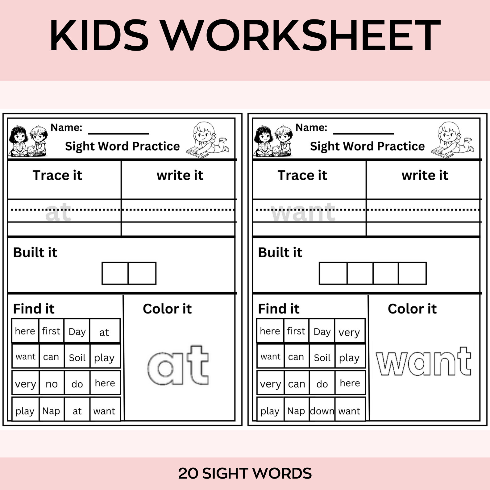 20 Printable Let's Learn Fry 1st TWENTY Sight Words Worksheets ...