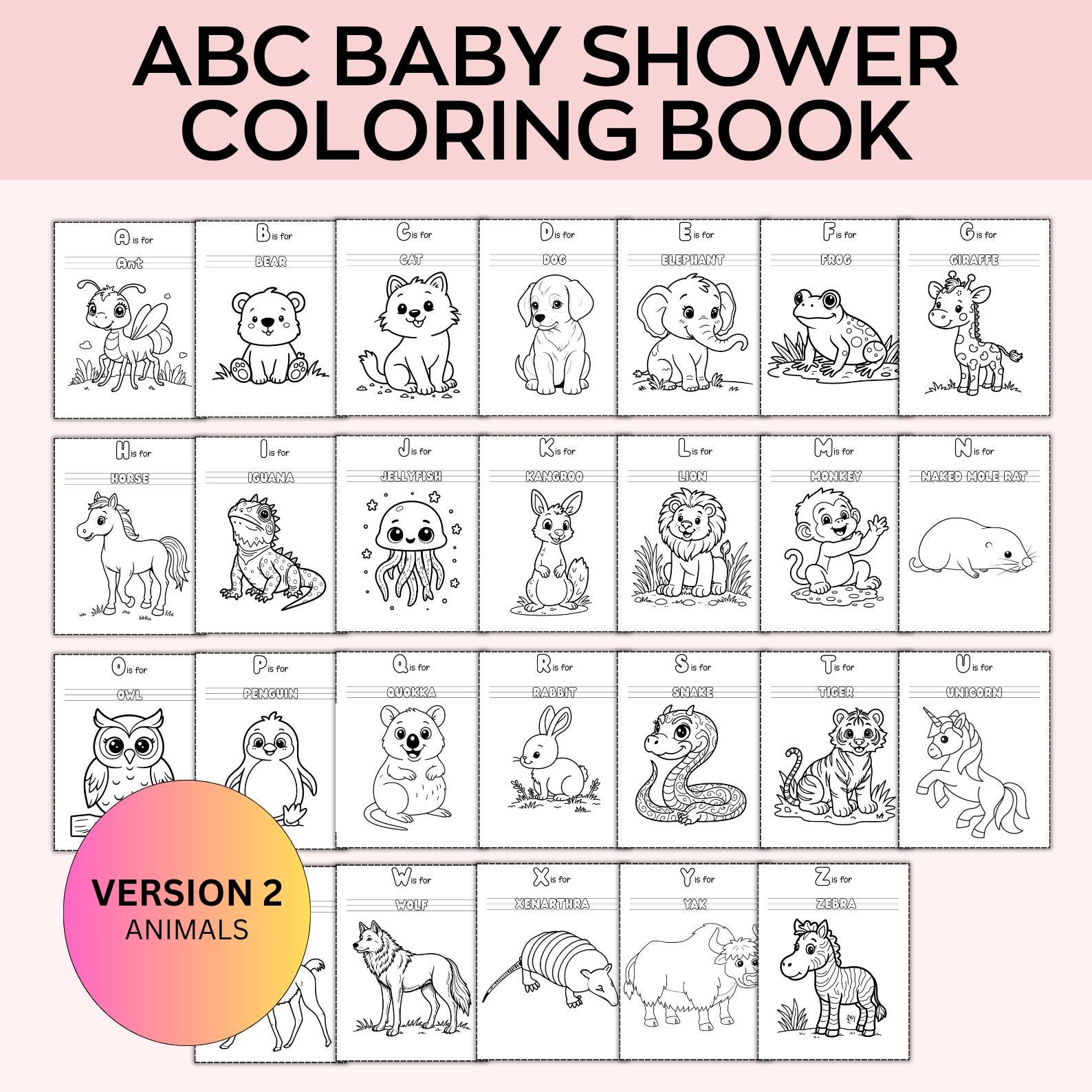 ABC Coloring Book Baby Shower Game Bundle, ABC Baby Shower Coloring ...