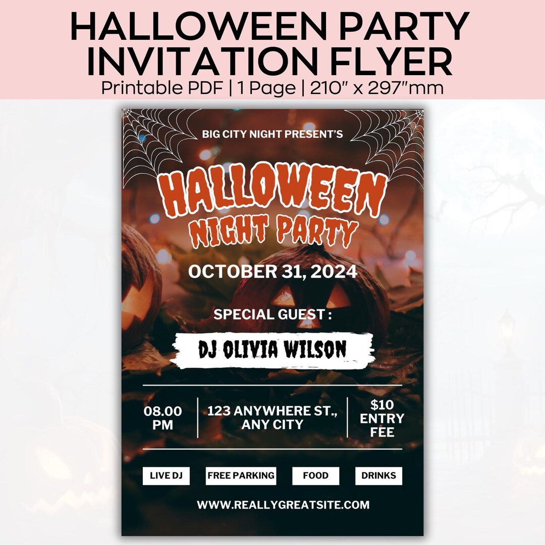 Editable Halloween Party Invitation, Fright Night Flyer Design ...