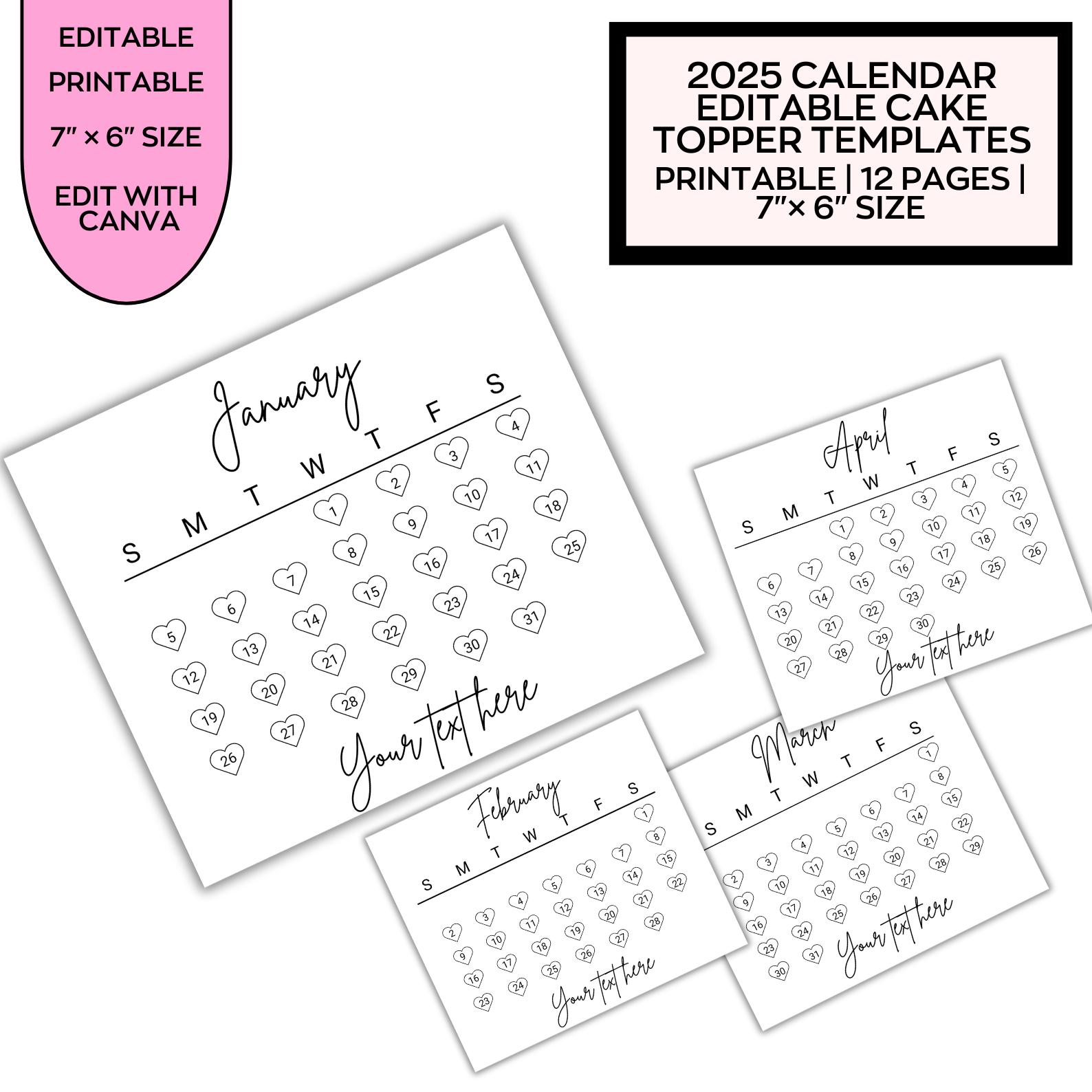 Heart Cake Toppers 2025 Calendar, Burn Away Cake Topper Calendar ...