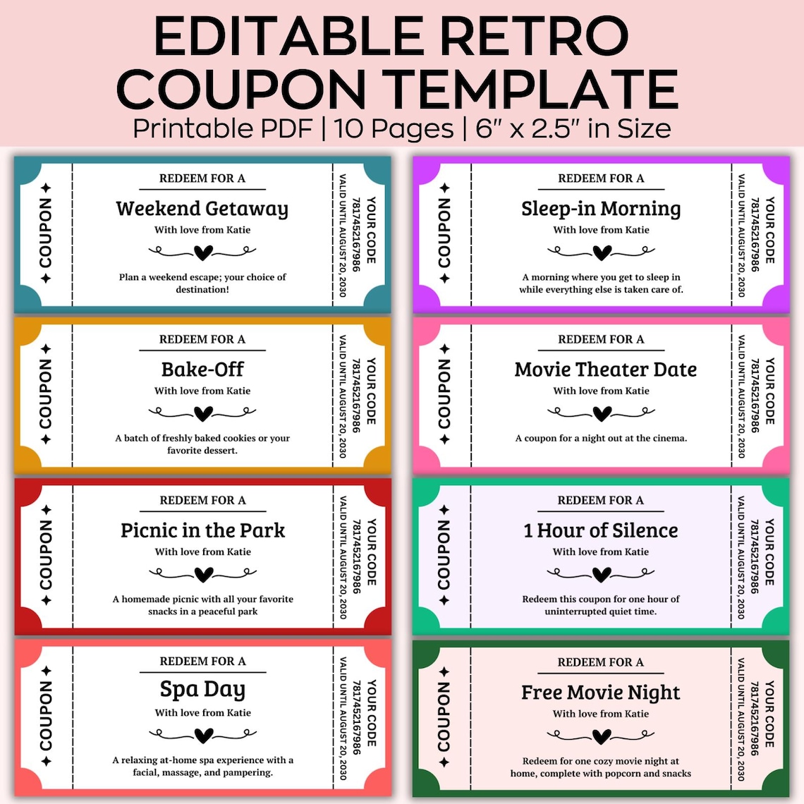 Retro Editable Coupon Template, Coupon Book Template Mother's Day, Last ...