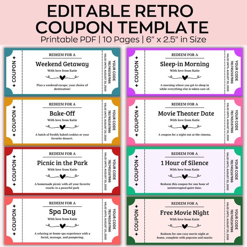 Retro Editable Coupon Template, Coupon Book Template Mother's Day, Last ...