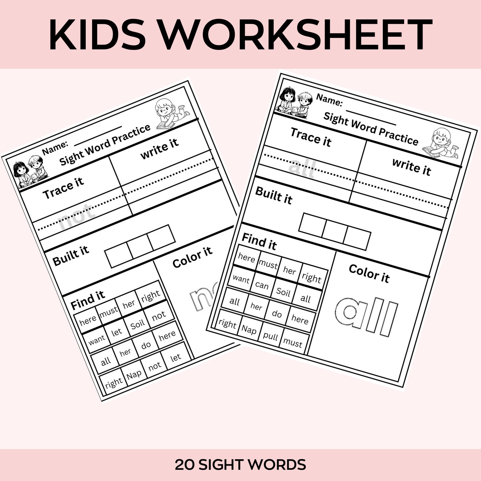 20 Printable Let's Learn Fry 1st TWENTY Sight Words Worksheets ...