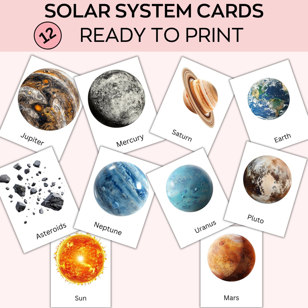 12 Solar System Flash Cards, Montessori Cards Printable, Nomenclature ...