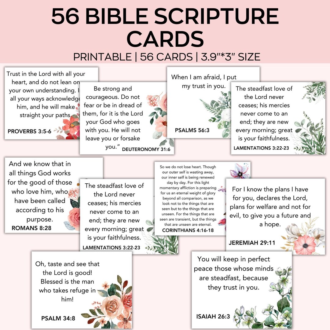 56 Bible Scripture Cards ,encouragement Bible Verse, Bible Verse Cards, Bible Study Printable ...