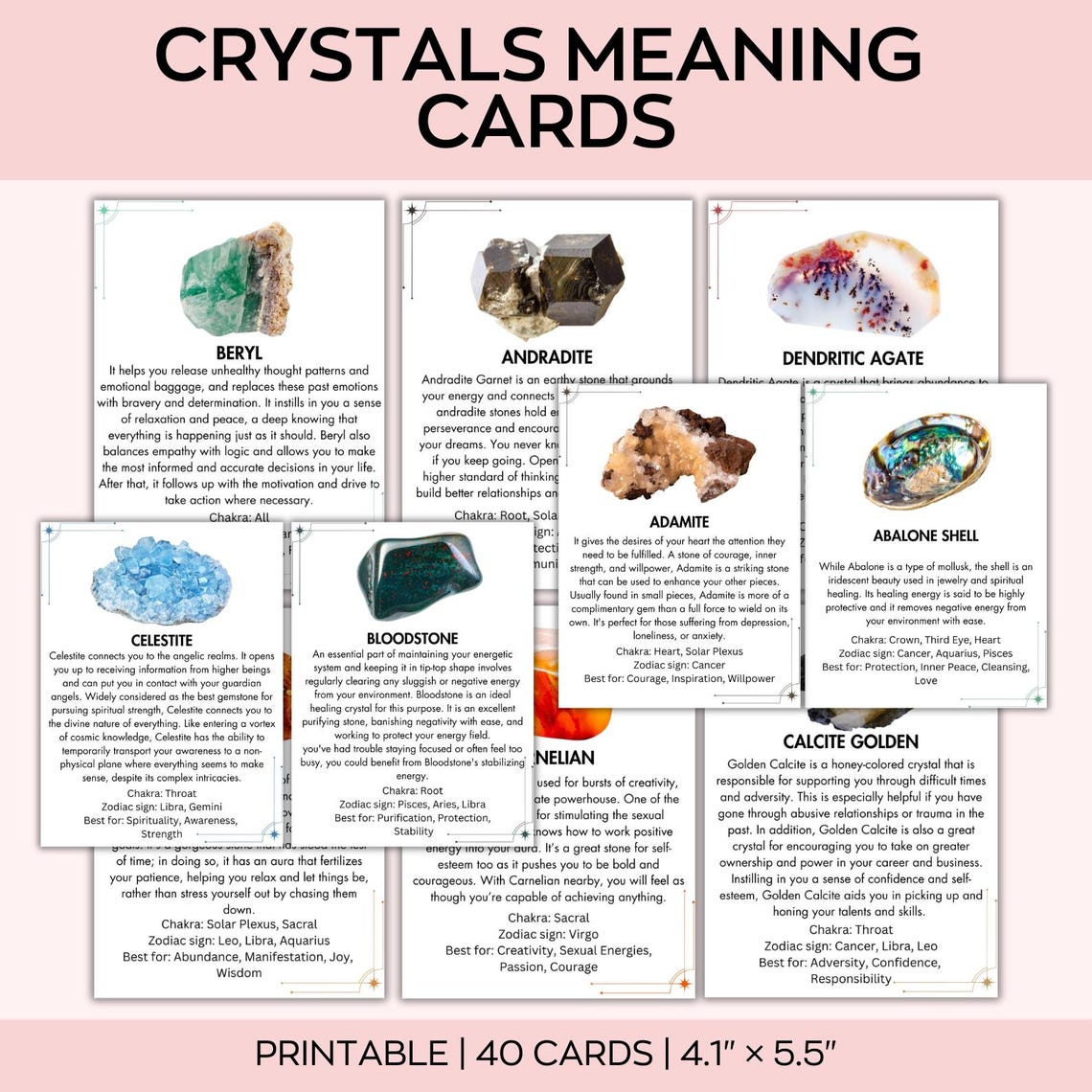 40 Editable Crystal Meaning Cards, Printable Gemstone Meaning Cards ...