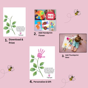 Flower Handprint Craft Art Printable, for Dad or Grandparents Handprint ...