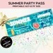 Summer Pool Party Ticket Invitation Template, Editable Pool Party Pass ...