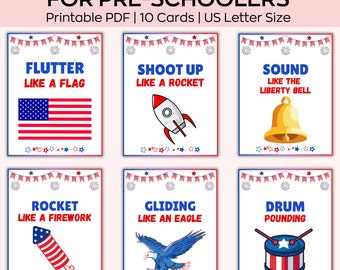 Patriotic Action Cards for Pre-schoolers / Kids Class Activity / School ...