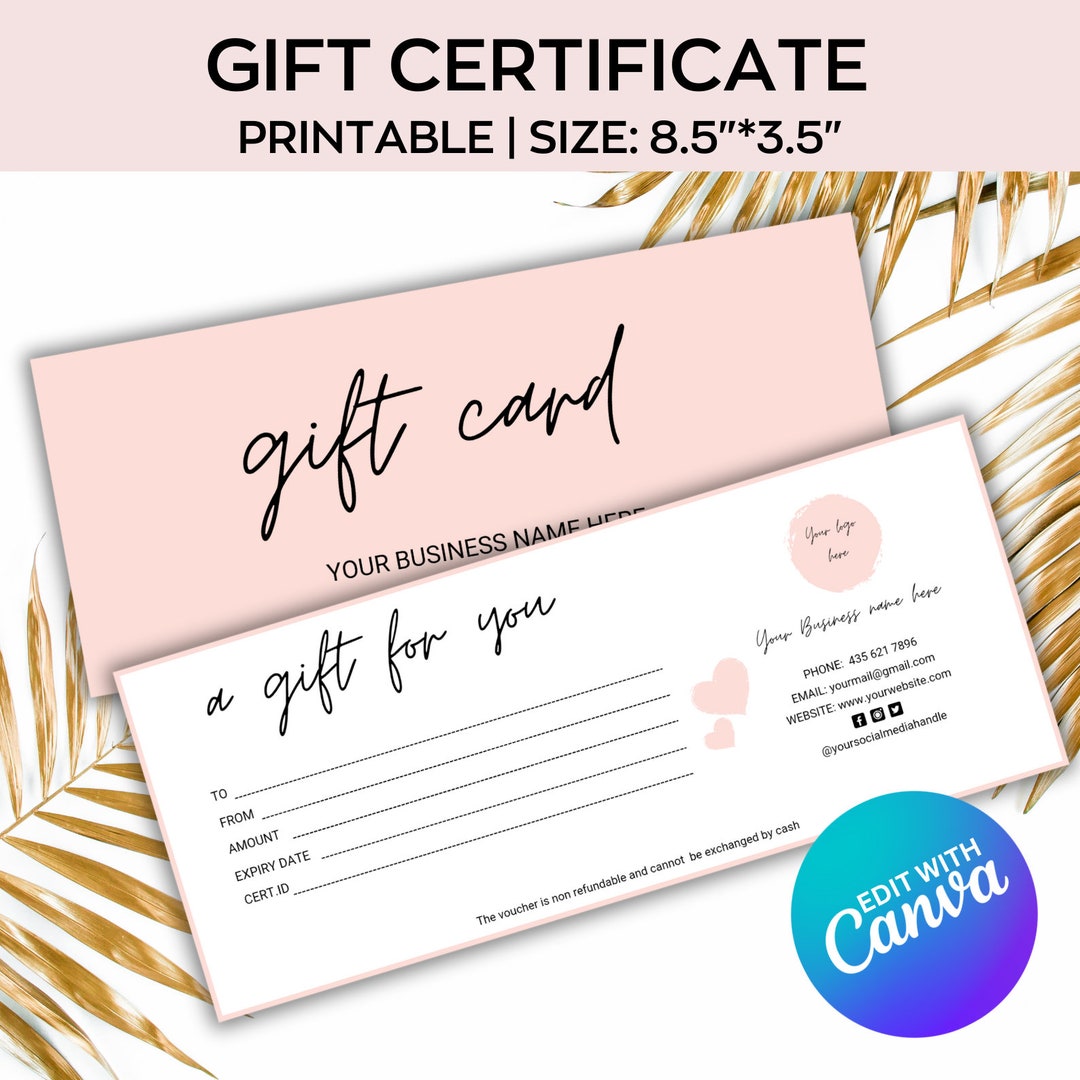 Editable Rosegold Gift Certificate Template, Blush Pink Gift Voucher ...