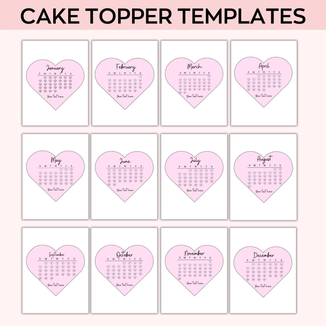 Heart Cake Toppers 2026 Calendar, Burn Away Cake Topper Calendar ...