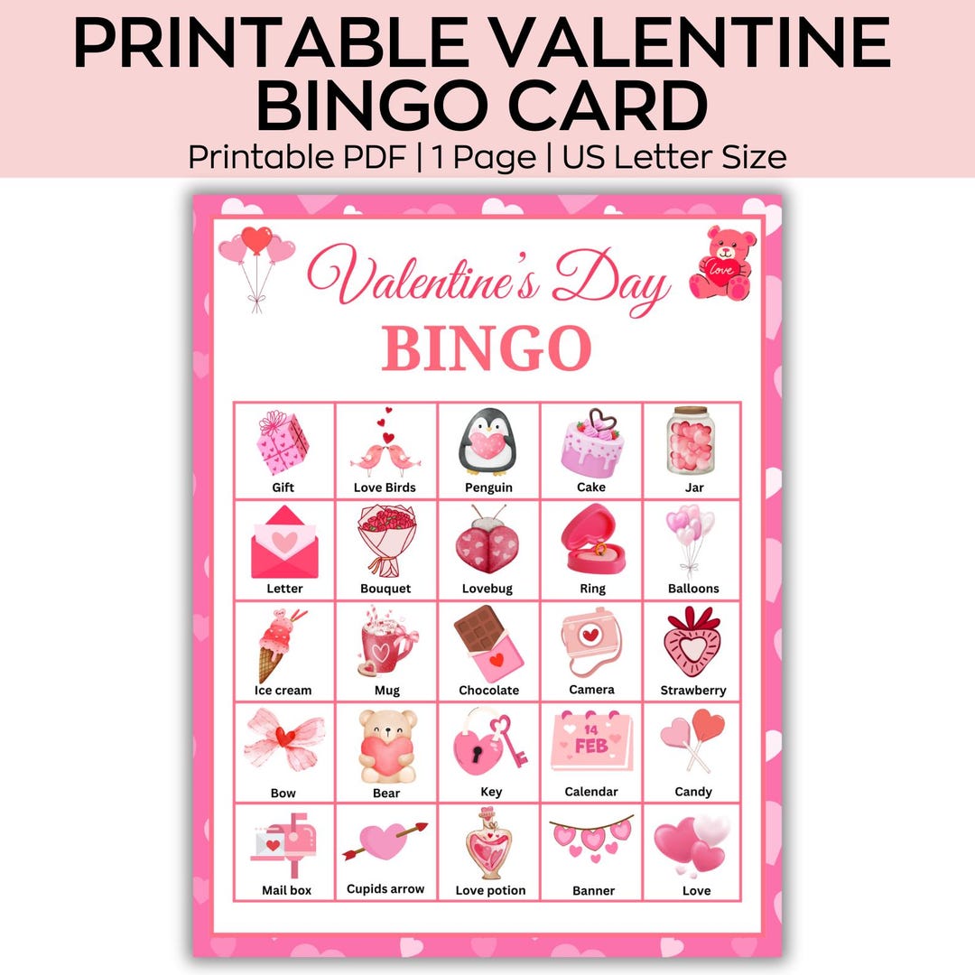 Valentine's Bingo Cards, Valentine's Day Bingo Cards Printable, Fun ...