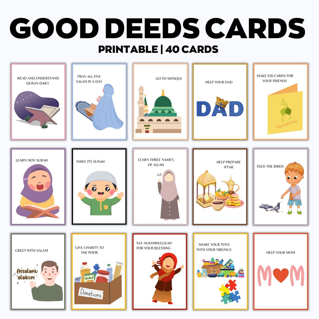Good Deeds Cards Printable, Ramadan Cards, Ramadan Advent Cards, Kids ...