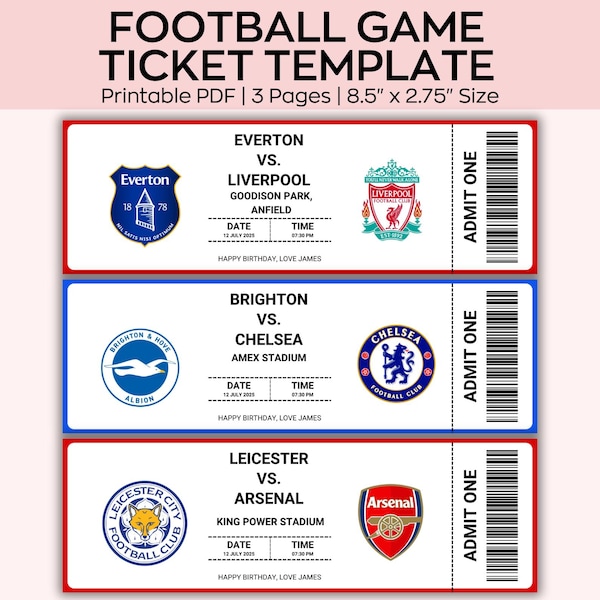 Football Ticket Template - Etsy UK