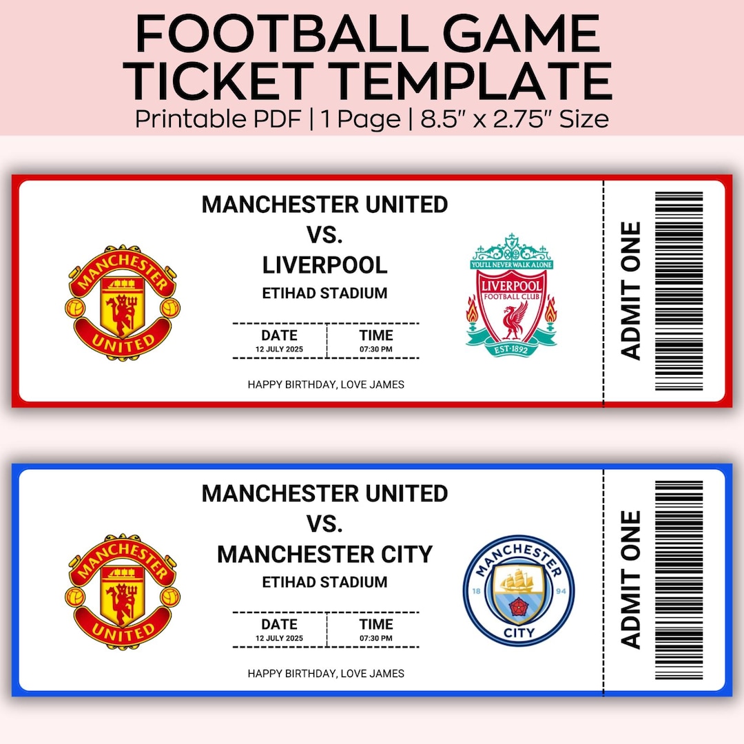 Editable Football Ticket, Football Game Ticket Gift, Football Birthday ...