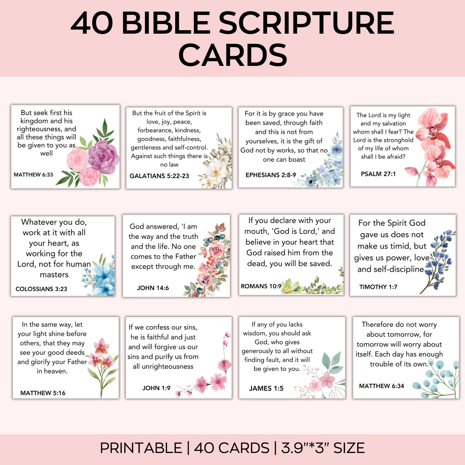 40 Bible Scripture Cards ,encouragement Bible Verse, Bible Verse Cards ...
