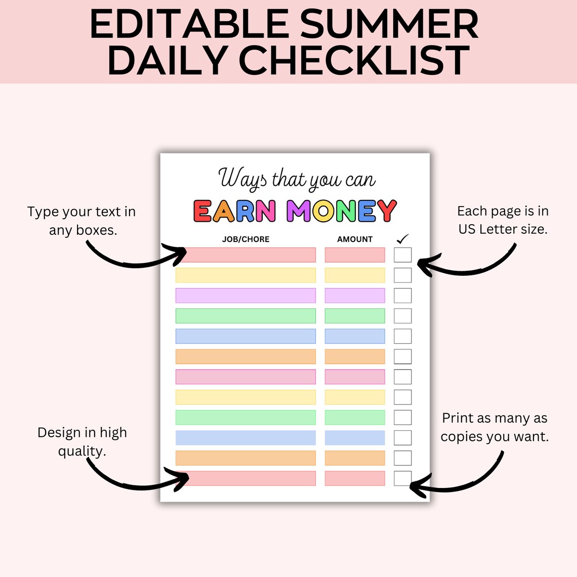 Editable Kids Chore and Responsibility Chart, Kids Daily Weekly ...