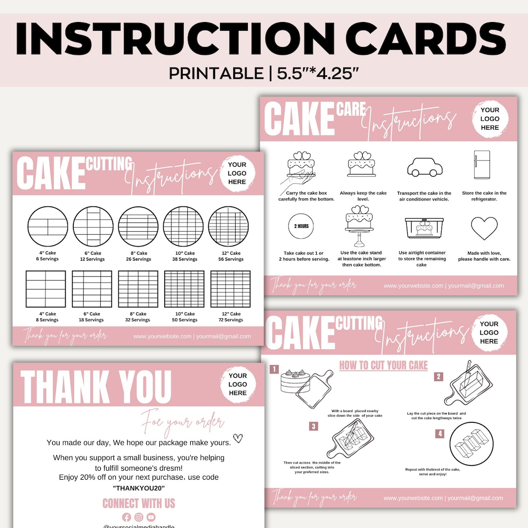 Editable Cake Care & Cutting Guide Canva Template,printable Cake ...