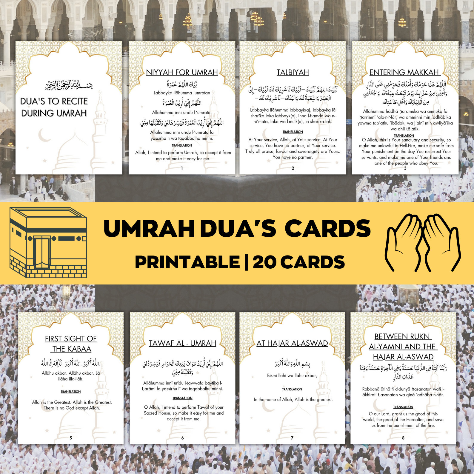 Umrah Duas Printable, Floral Umrah Cards, Dua Cards Printable, Umrah ...
