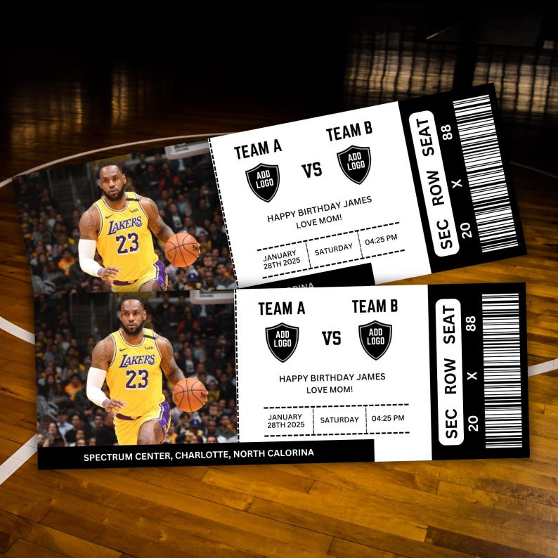Custom Basketball Tickets, Digital Tickets, Basketball Surprise Ticket ...