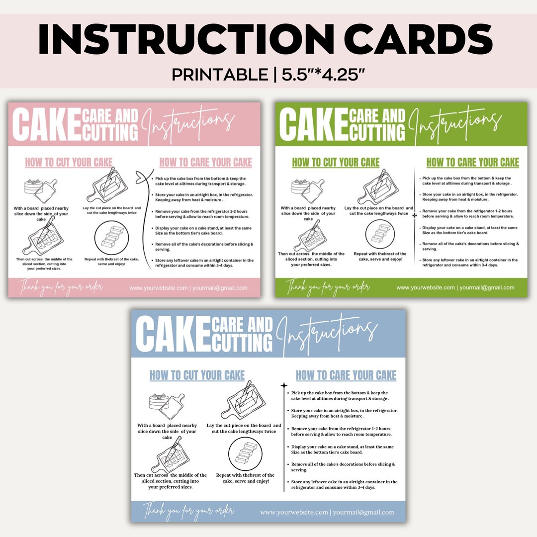 Editable Cake Care & Cutting Guide Canva Template, Cake Cutting Guide ...