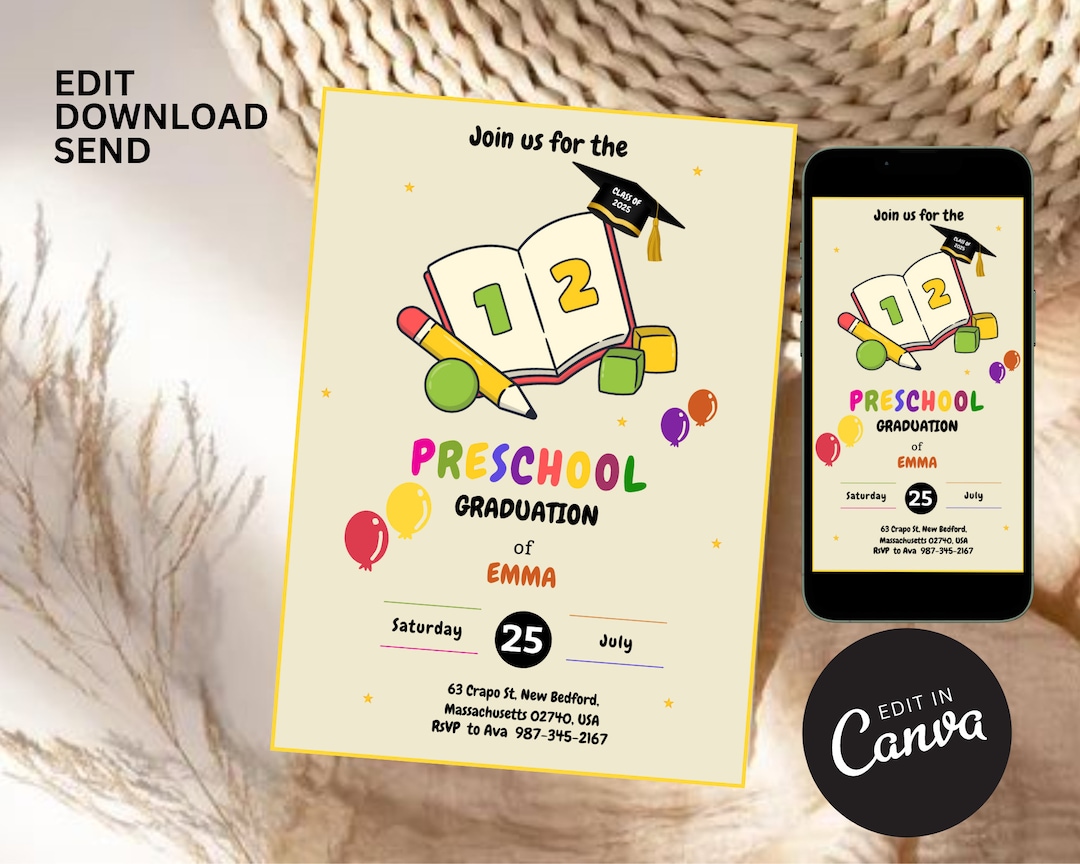 Editable Kindergarten Graduation Invitation, Kindergarten Graduation ...