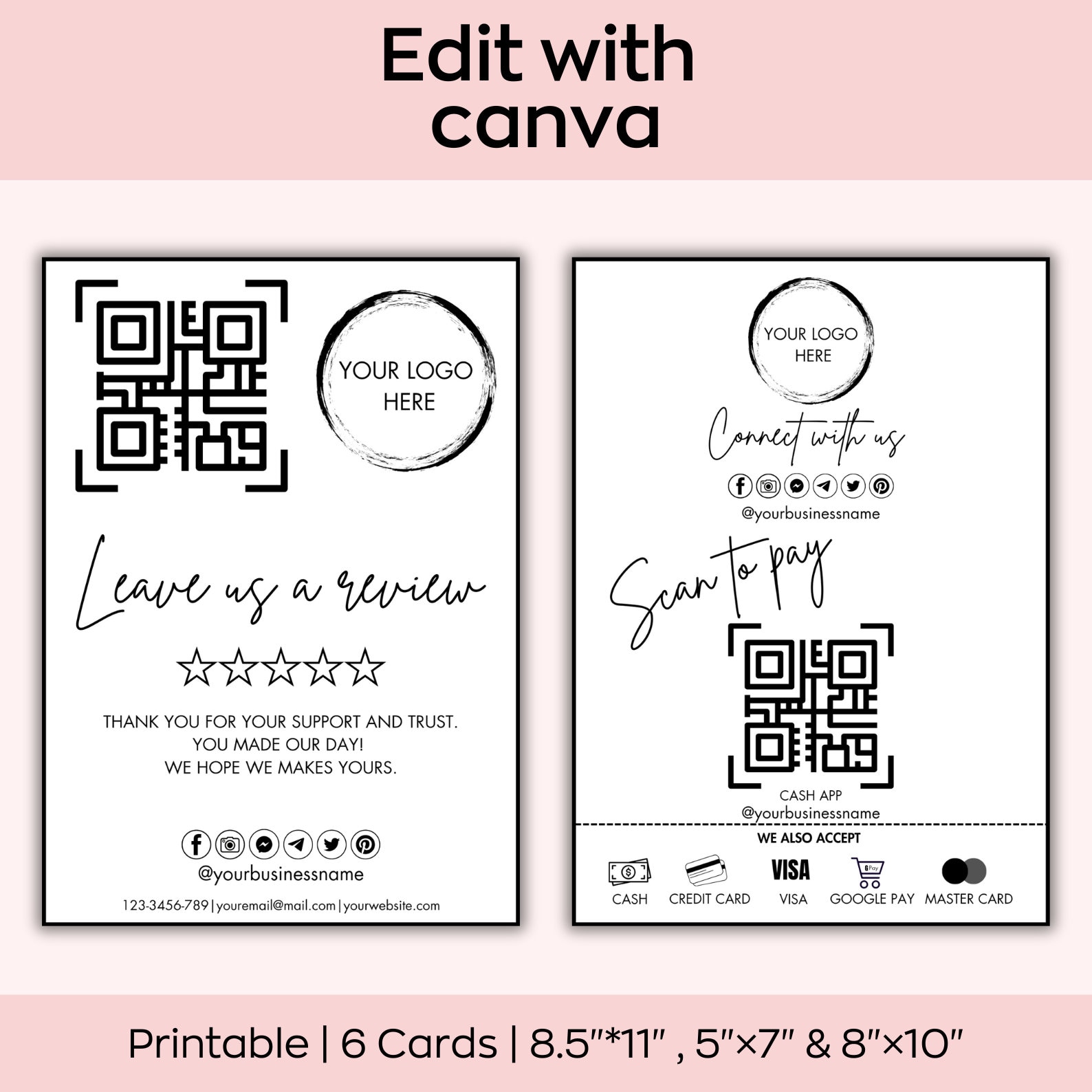 QR Code Sign for Small Business, Canva Template Editable, Price List ...