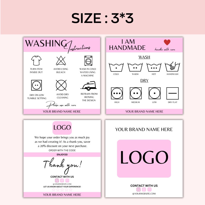 Editable Washing Instructions Card Template, Printable Clothing Care ...