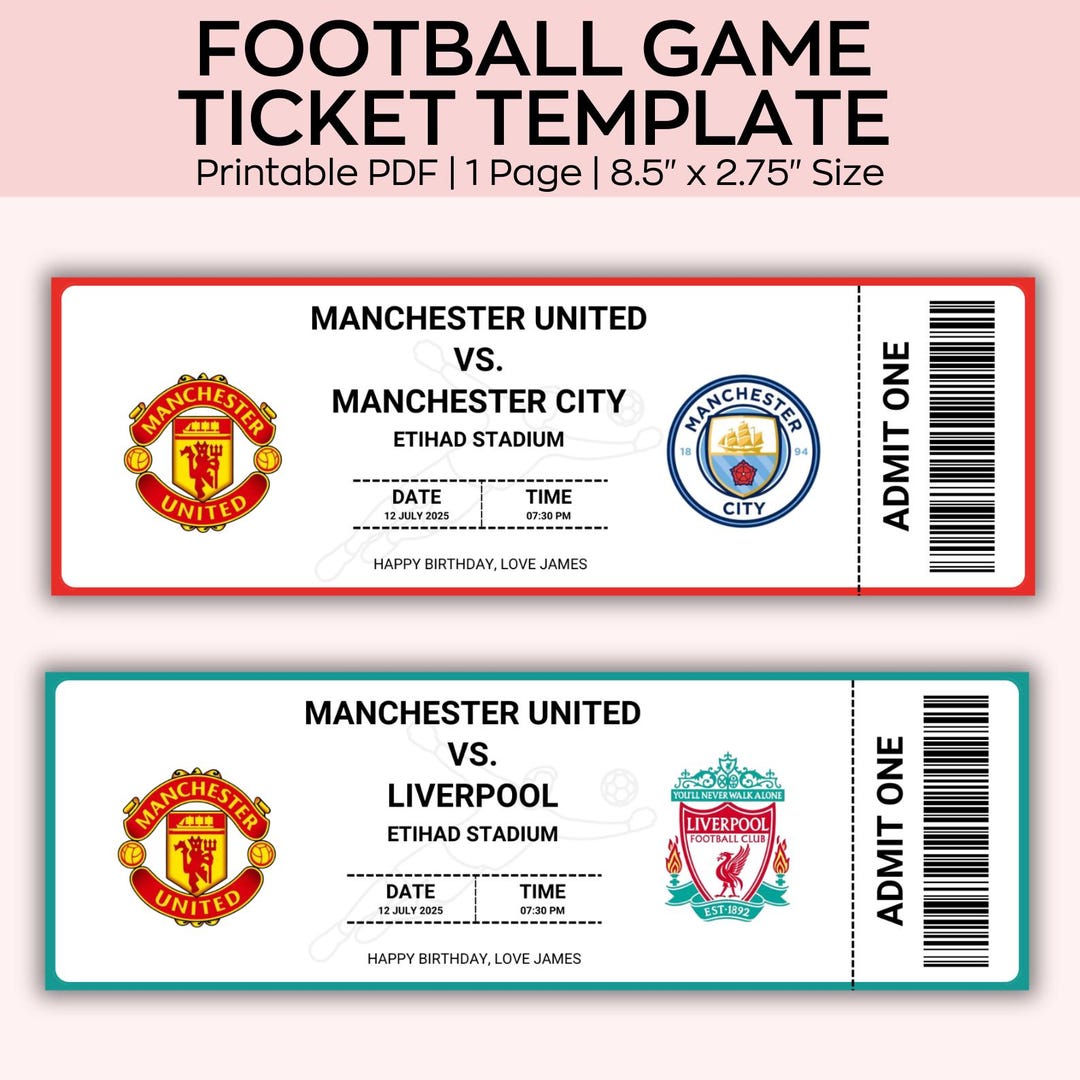 Editable Football Ticket, Football Birthday Ticket, Football Game ...