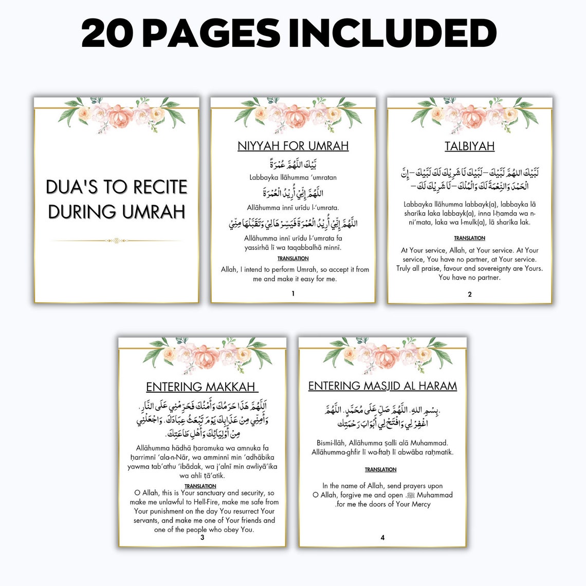 Floral Umrah Dua Printable, Umrah Blue Dua Cards, Umrah Guide ...