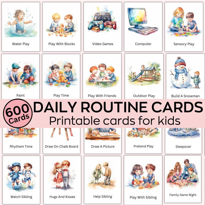 600 Daily Routine Cards Visual Schedule, Toddler Routine Chart for Kids ...