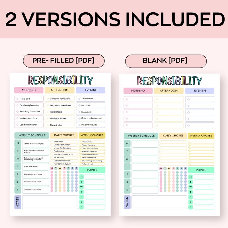 Responsibility Chore Chart Editable, Daily Weekly Schedule, Weekly ...