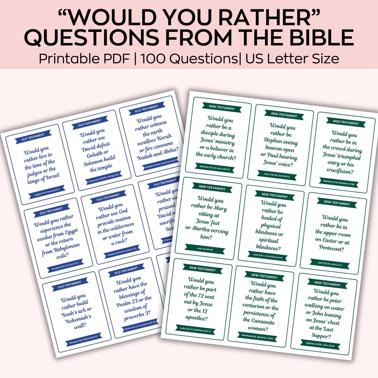 100 Printable Bible "would You Rather" Game, Old and New Testament ...