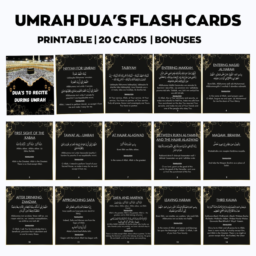 Umrah Duas Printable, Floral Umrah Cards, Dua Cards Printable, Umrah ...