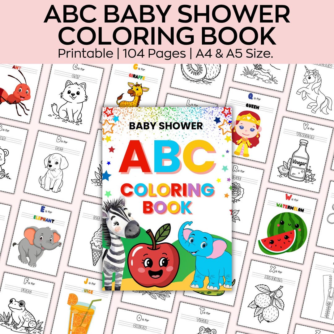 ABC Coloring Book Baby Shower Game Bundle, ABC Baby Shower Coloring ...