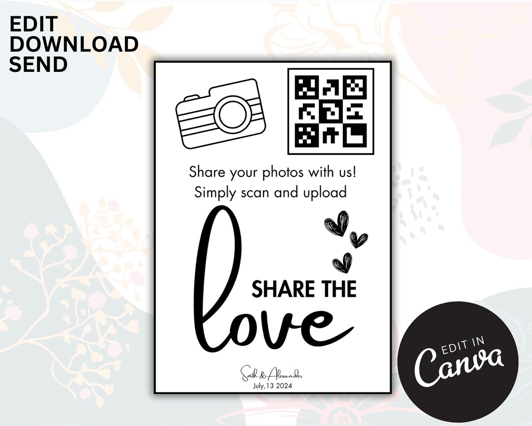 Customizable Wedding Photo Sharing Sign, Elegant Modern Decor, Capture ...